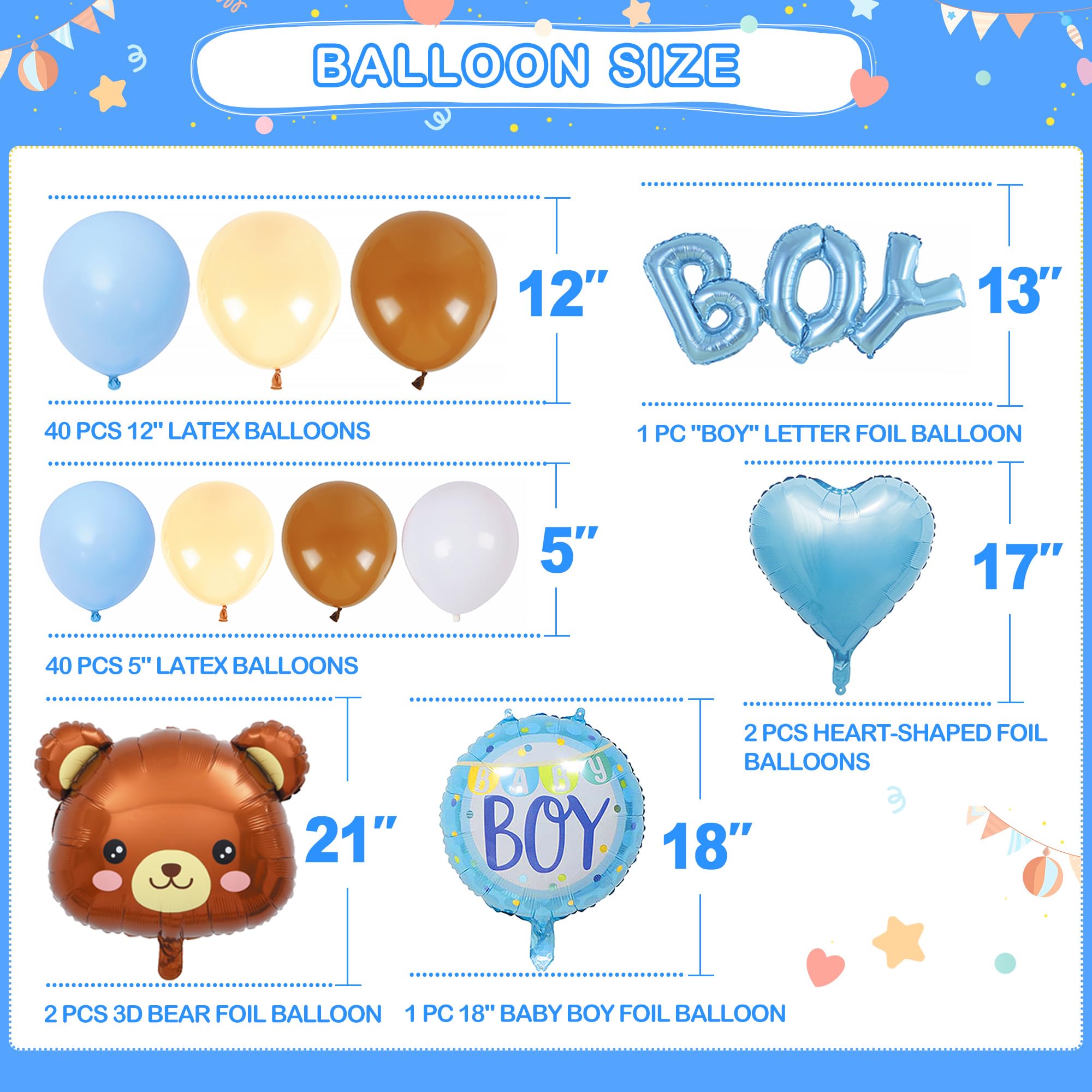 Party Spot!Bear Baby Shower Decorations Boy,80 pcs Balloons,4 Wood Grain Blocks with Letter,"We can bearly wait" Backdrop,Banner,Tablecloth,Balloon Pump, Blue Brown Bear Theme