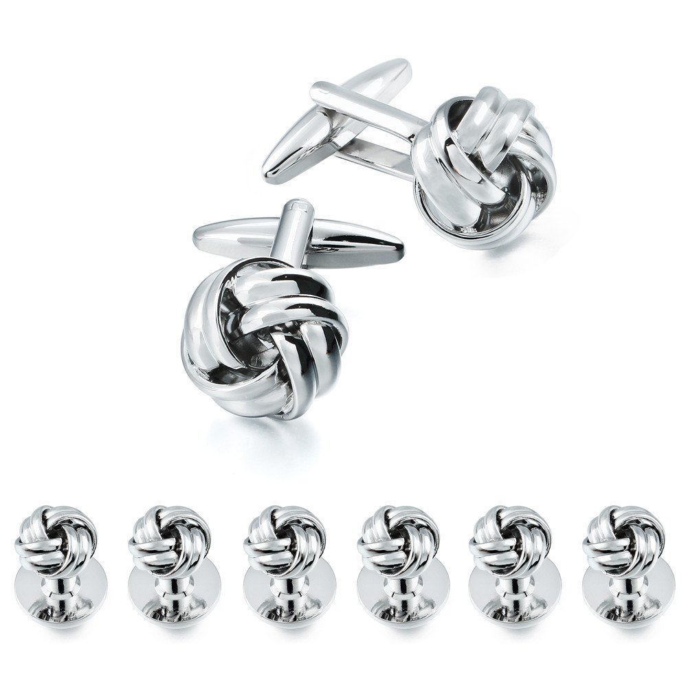 HAWSON Personalize Flower Knot Man Shirt Tuxedo 6 Studs and 2 Cufflinks Set Silver