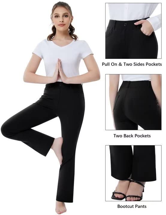 KOJOOIN Women's Yoga Dress Pants Stretchy Work Slacks Office Business Bootcut Office Trousers Leg Pants with 19 Pockets