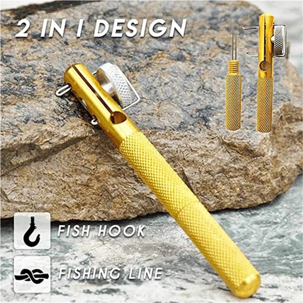 Mekek Fishing Hook Knotting Tool Tie Hook Loop Multipurpose Aluminum Alloy Fishing Line Knotter Fishhook Accessories Gold (28.9g)