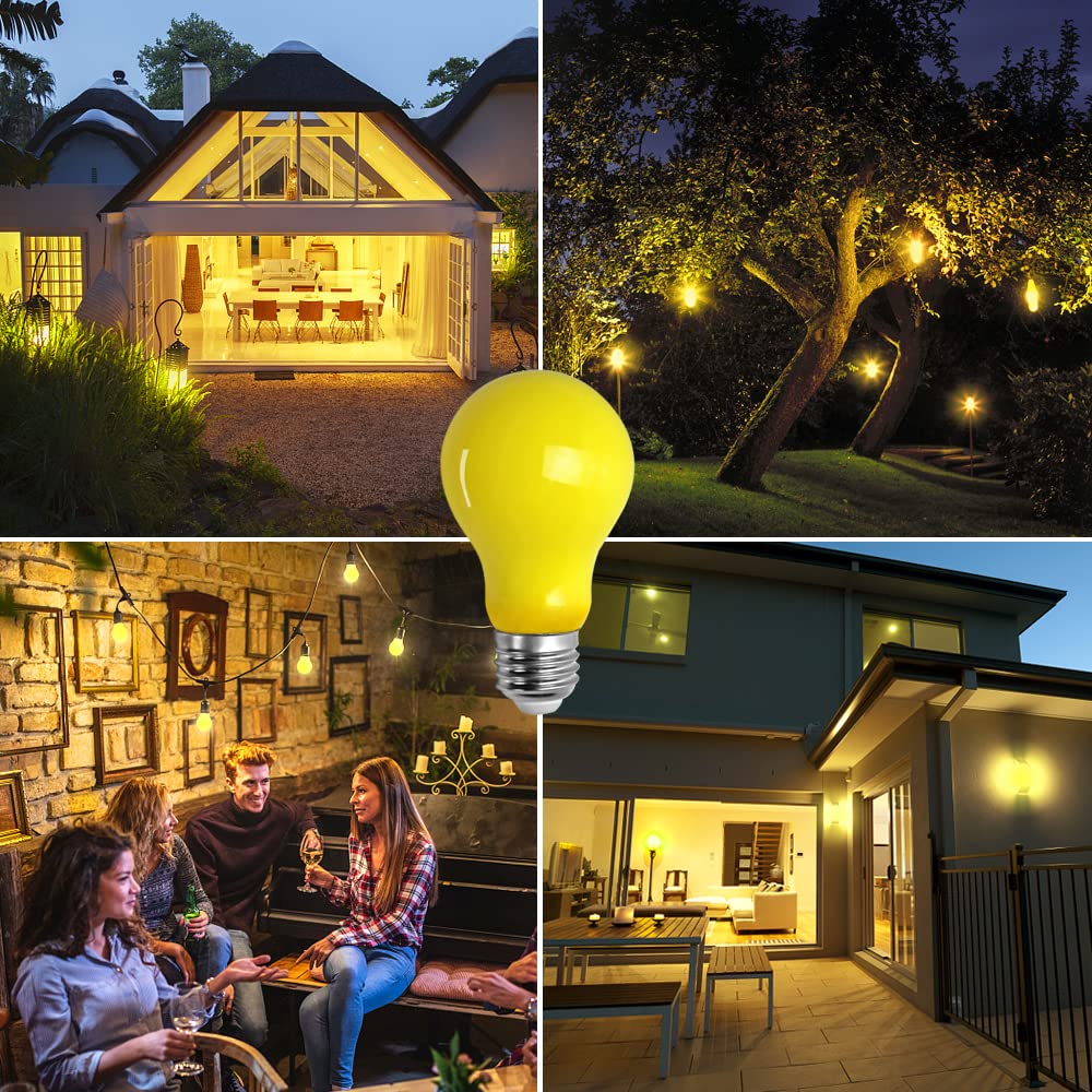 Kiraralite A19(A60) LED Bug Free Light Bulb, Yellow Color Bug Light Bulb with Warm Light, E26 Medium Base for Outdoors/Indoors, 120V, 5W, (2Pack)