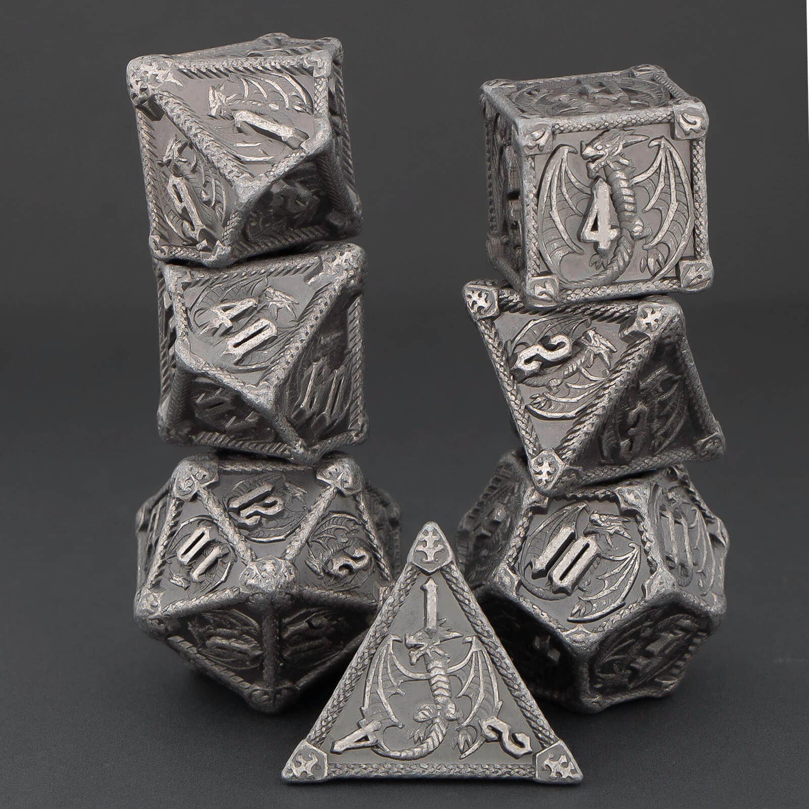 KERWELLSI Metal DND Dice Set, D&D Dice Set, 7 Piece Dungeons and Dragons Dice, D and D Dice, Role Playing Dice with Box, RPG Polyhedral Dice Set D20 D12 D10 D8 D6 D4 Purple