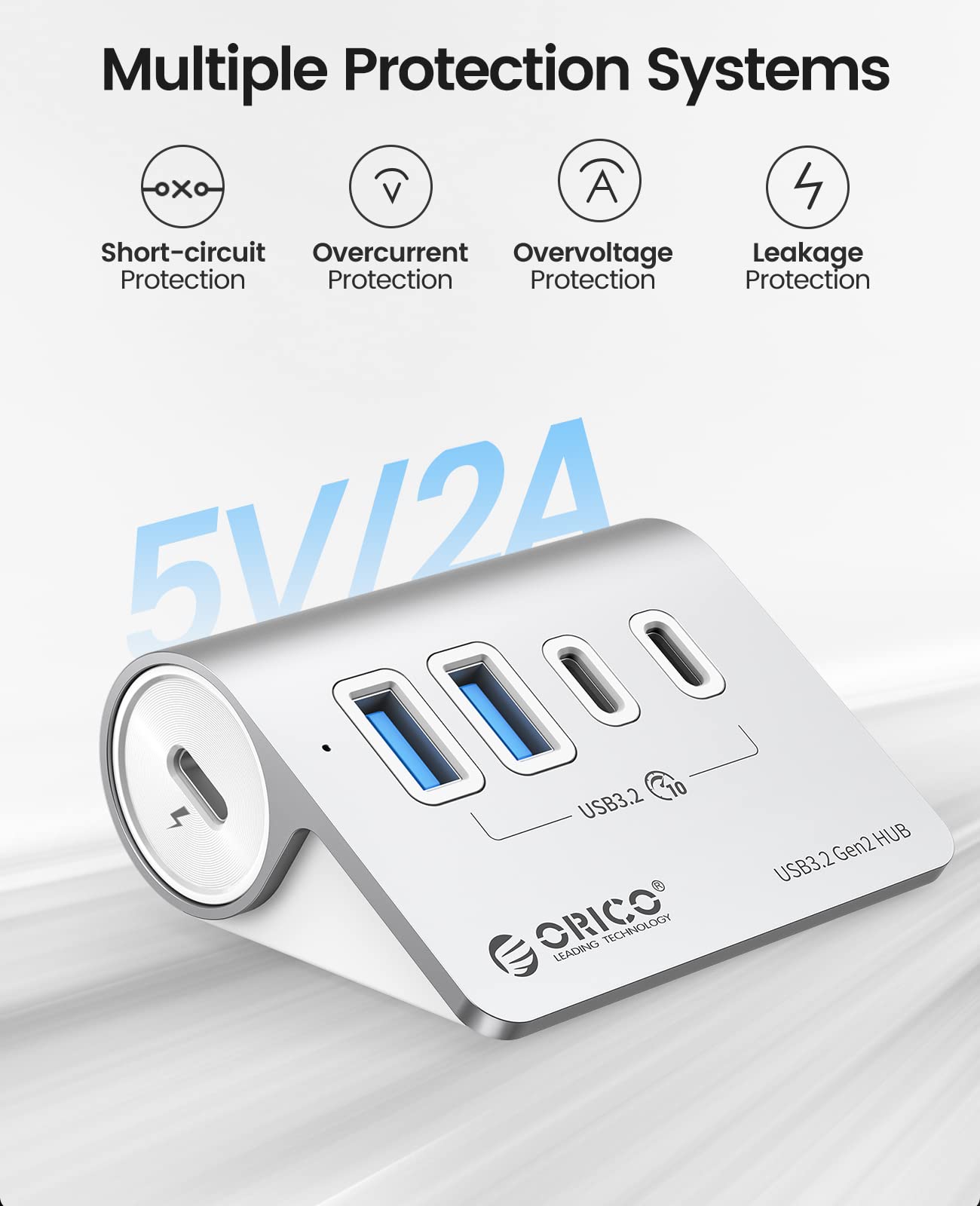 ORICO USB 3.2 Hub 10Gbps with 7 USB A Ports, USB 3.2 Gen 2 Hub with 3.28Ft USB-A to USB-C Cable, Desk USB Splitter for MacBook, Mac Pro/Mini, iMac, Surface Pro Laptop/PC