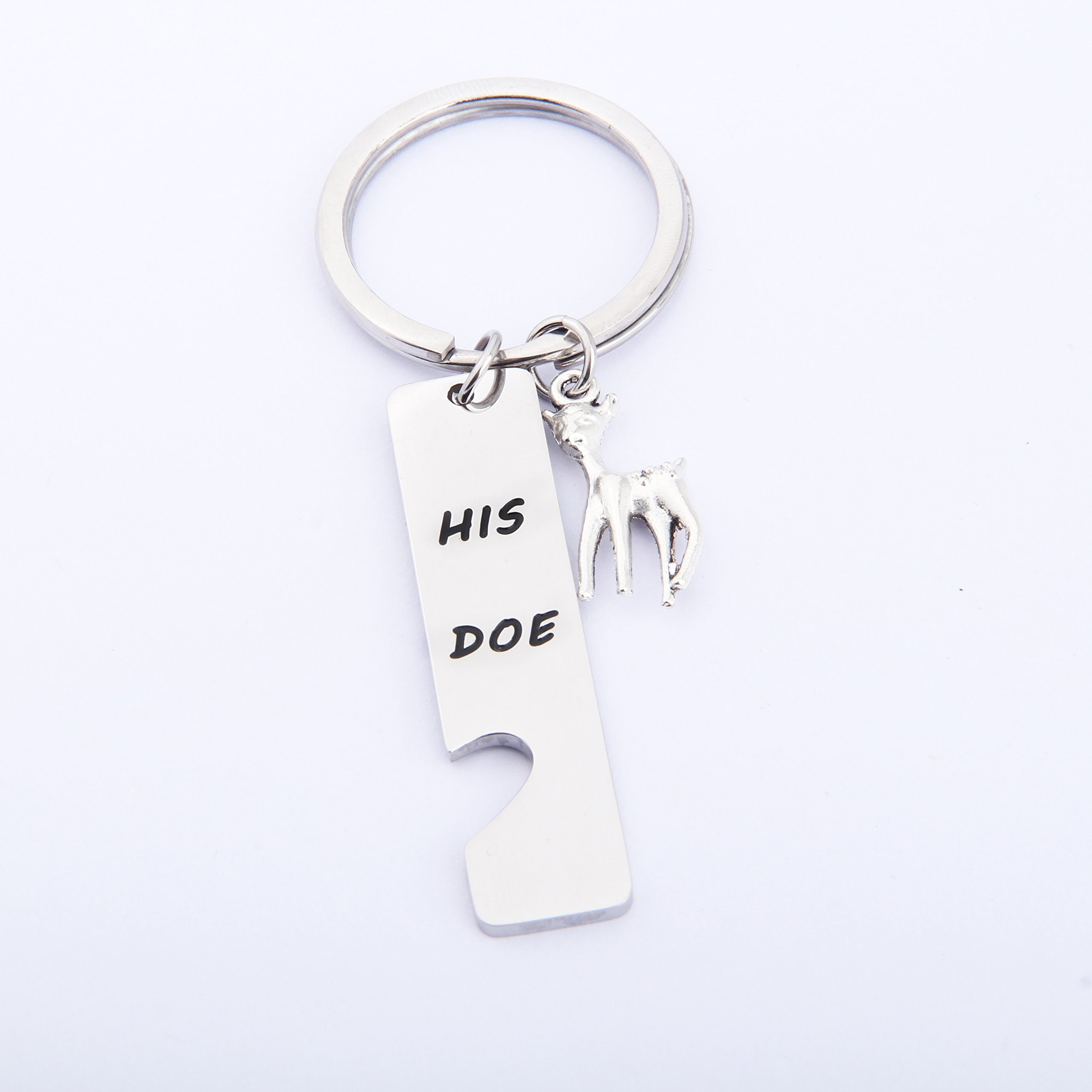 Her Buck His Doe Heart Keychains Hunter Couples Cowboy Maching Couple Keychain Gift (Deer Couple)