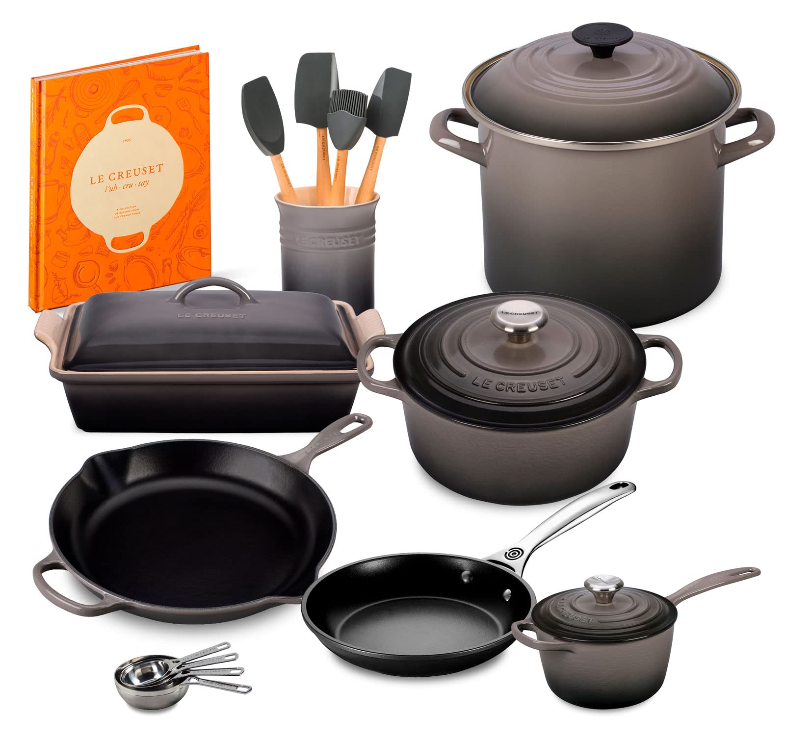 Le Creuset 20 Piece Kitchen Essentials Bundle with Cookbook - Oyster (Gray)
