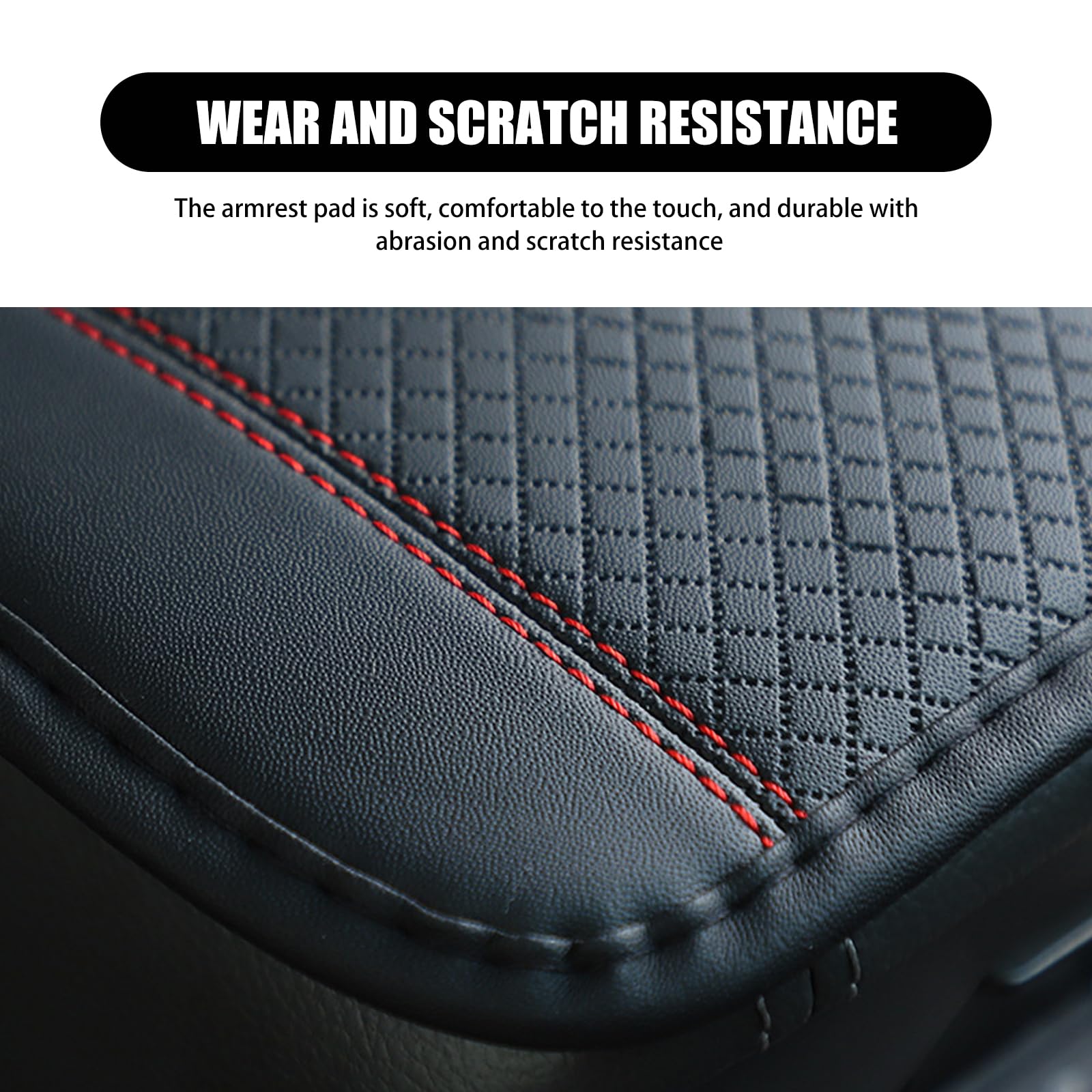 Hawyet 1 PC Car Center Console Armrest Cover Pad, 12.5In x 7.4In Fiber Leather Embossing Center Console Armrest Protector, Universal Waterproof Armrest Box Mat (Red & Black)