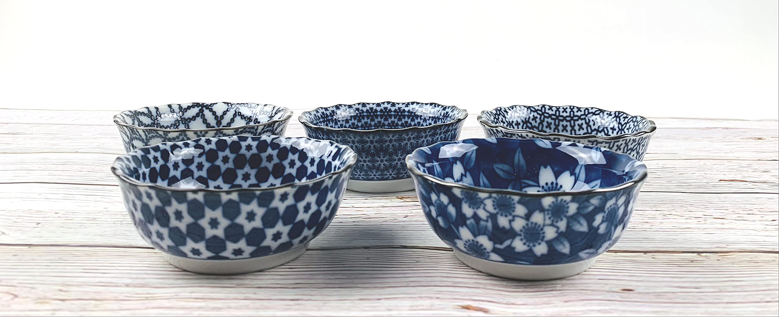 JapanBargain 4683, Set of 5 Japanese Porcelain Bowl Set Gift Set,Traditional Japanese Inspired Pattern Bowls, Made in Japan, 4-1/2" Diameter