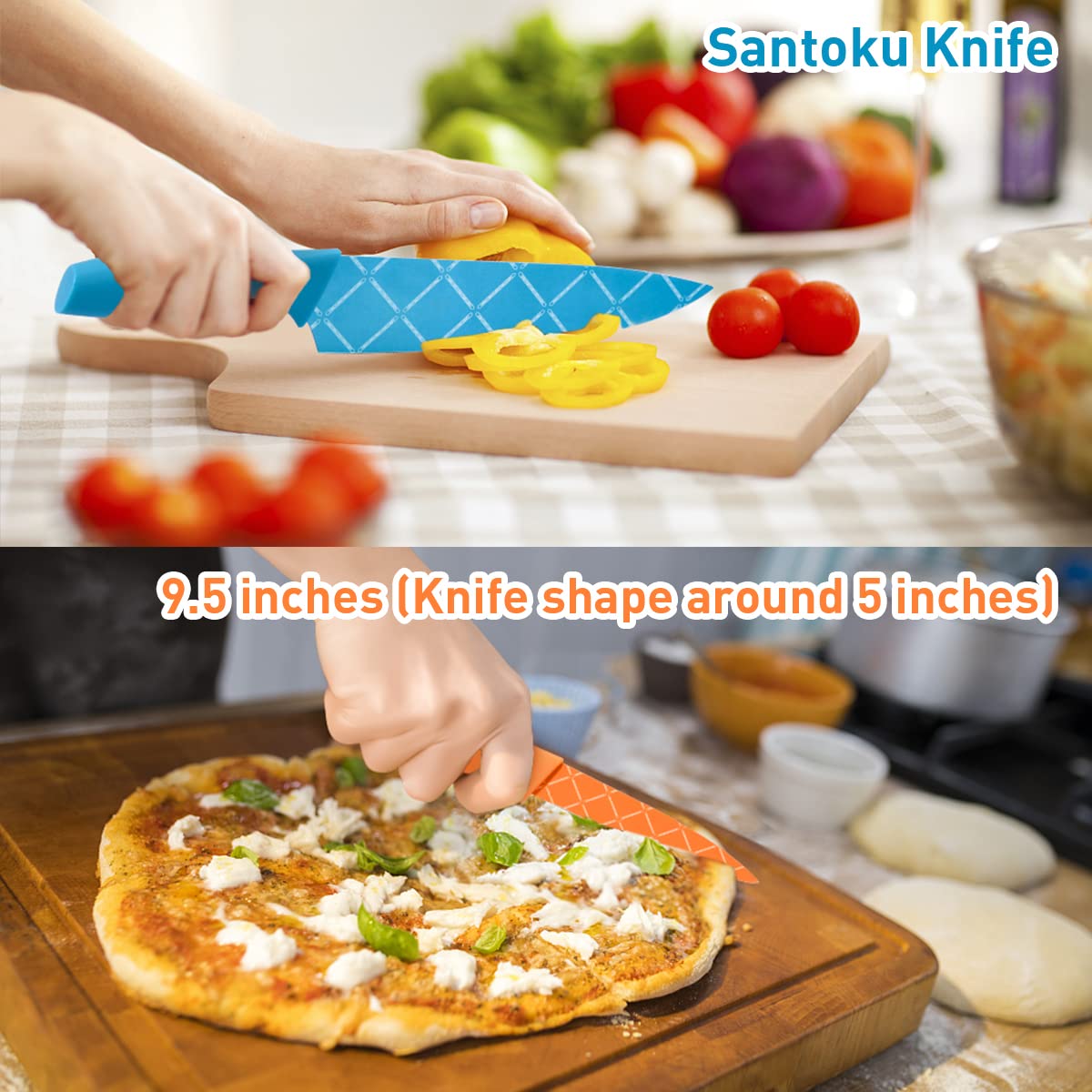 Mosheng Knife Set,5 Piece Colorful Knife Sets with Unique Non Stick Coating Surface,Stainless Steel Knives Set with Covers,Kitchen Knife Box Set,Chef Knife,Santoku Knife,Utility and Paring Knife
