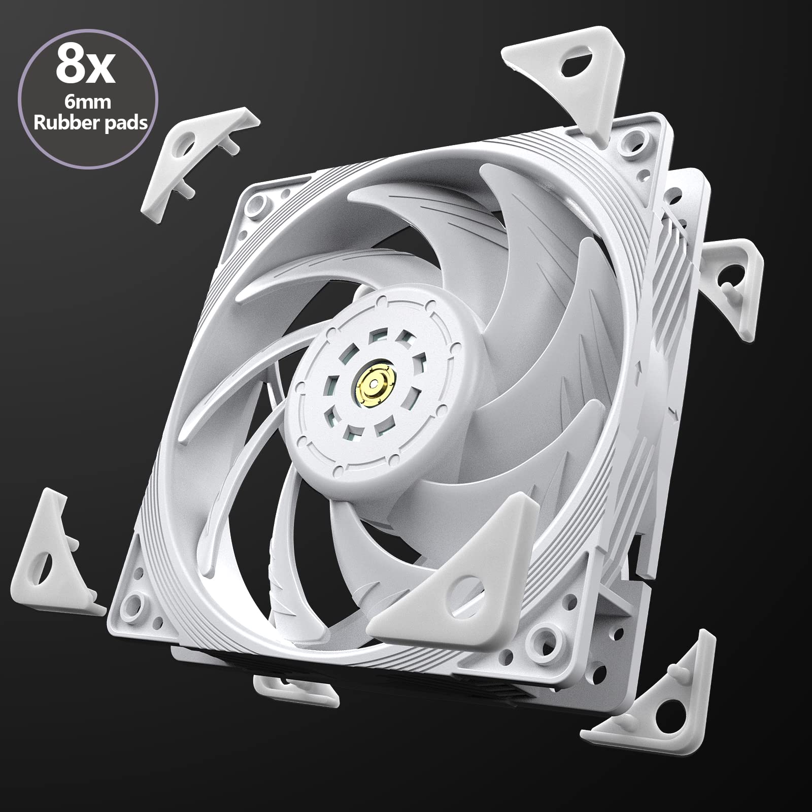 Oddtone 120mm PC Fan, High Airflow 2150RPM CPU Fan, Quiet 4pin PWM Computer Case Fan, Cooling Fan, 12.8dB Low-Noise, Anti-Vibration Silicone Pins, Single Pack - Whtie