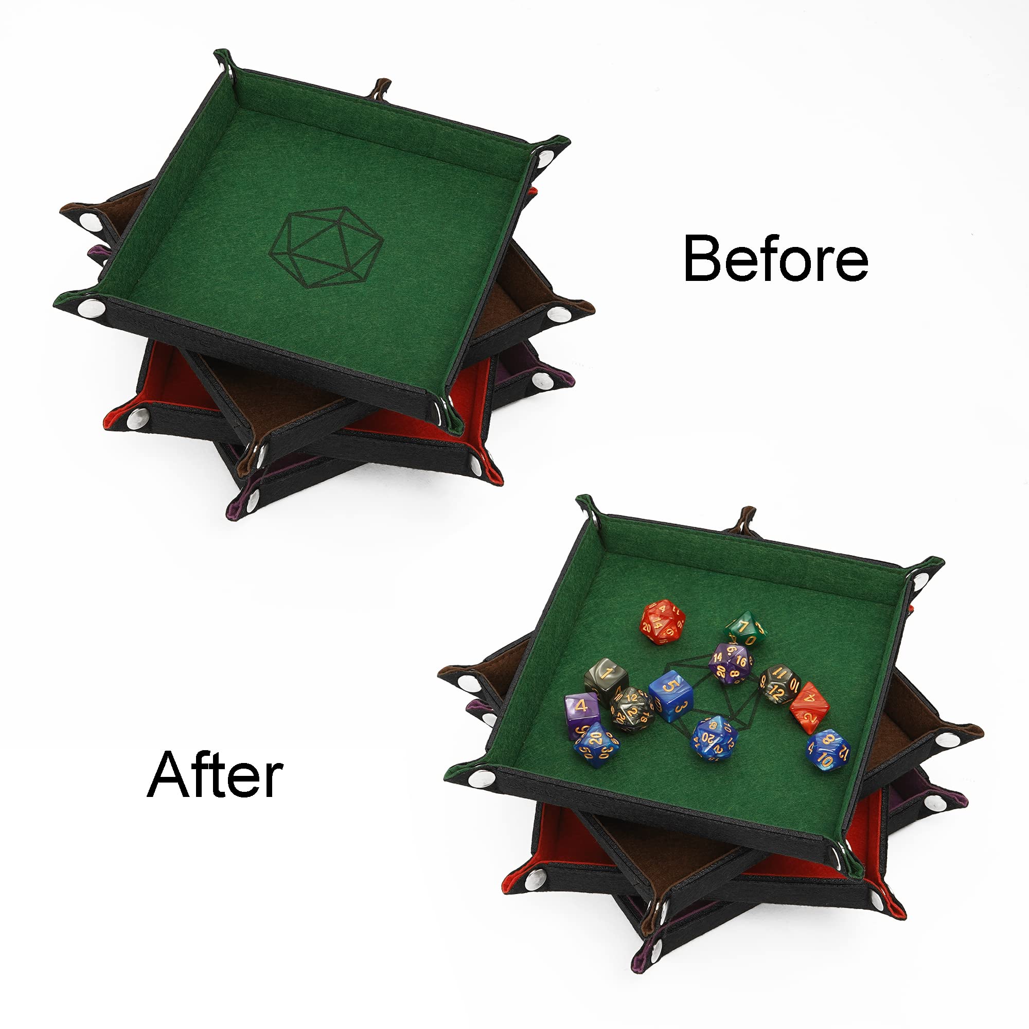 KISLANE Dice Tray 4 Pieces Folding Dice Tray, Felt Dice Tray Holder for DND, RPG, MTG and Other Board Games (Violet, Coffee, Green and Red)