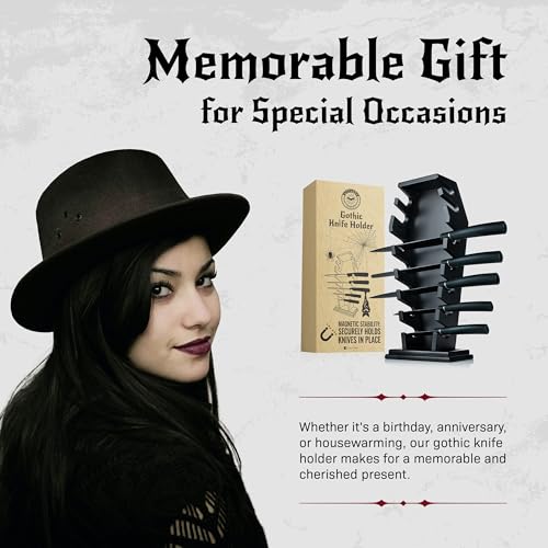 Littlesy Coffin knife holder with 14 Magnets- Gothic Kitchen decor Goth kitchen accessories & gothic knife holder Gothic home decorations (Without Knives)
