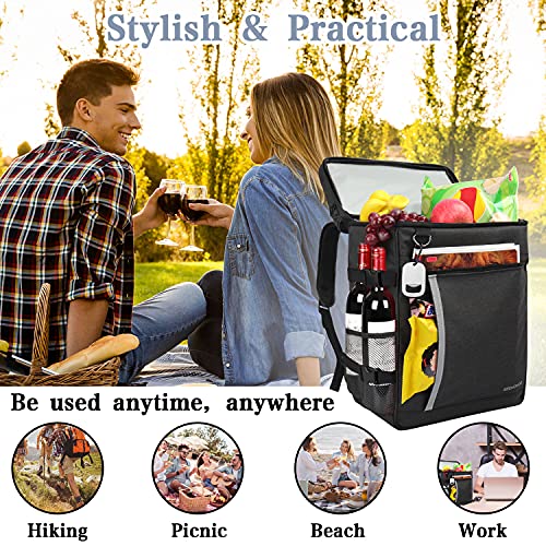 Insulated Cooler Backpack Leakproof Backpack Cooler 45 Can Large Soft Cooler Bag to Picnic Travel for Men Women (Black-grey)
