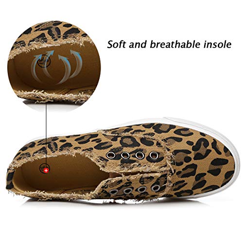 Women's Slip on Sneakers Walking Shoes Casual Girls Canvas Fashion Sneakers(Leopard,US7)