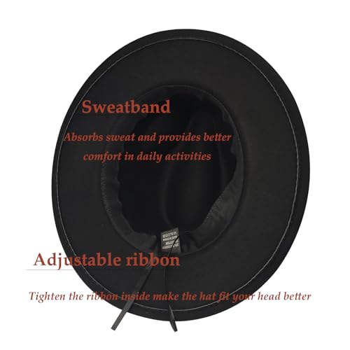 Mens Fedora Hats Classic Wide Brim Fedora Hat for Women Men Dress Hats Black Felt Panama Hat with Band