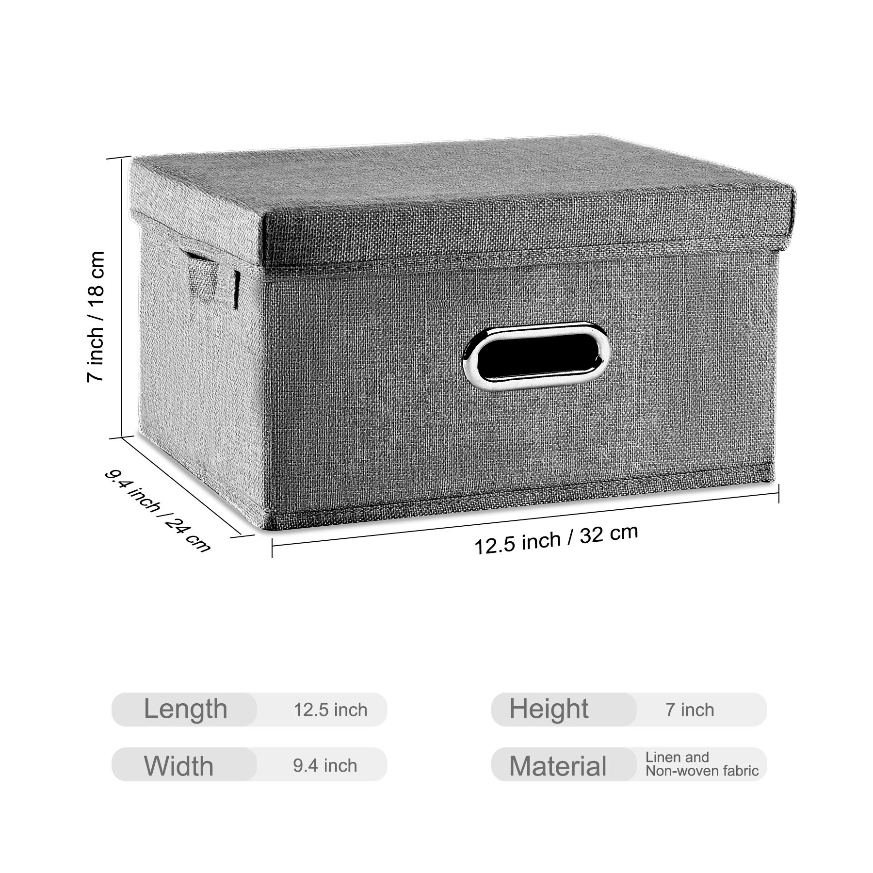 HONGKERNE Linen Fabric Storage Bin with Lid[1-Pack] Foldable Storage Box Organizer Storage Basket with Lid Closet Storage Bins for Clothes Storage Containers for Bedroom Office Home (Gray, Small)