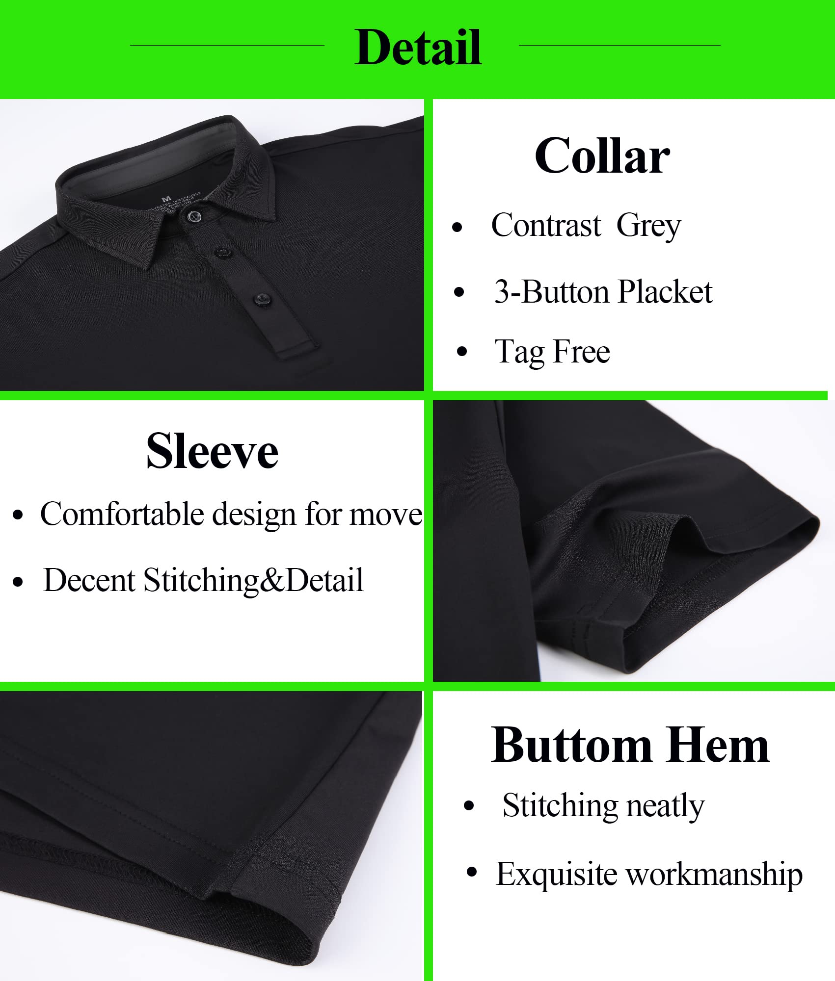 Mempea Mens Golf Shirt Moisture Wicking Quick Dry Short Sleeve Casual Polo Shirts for Men,Black 3XL