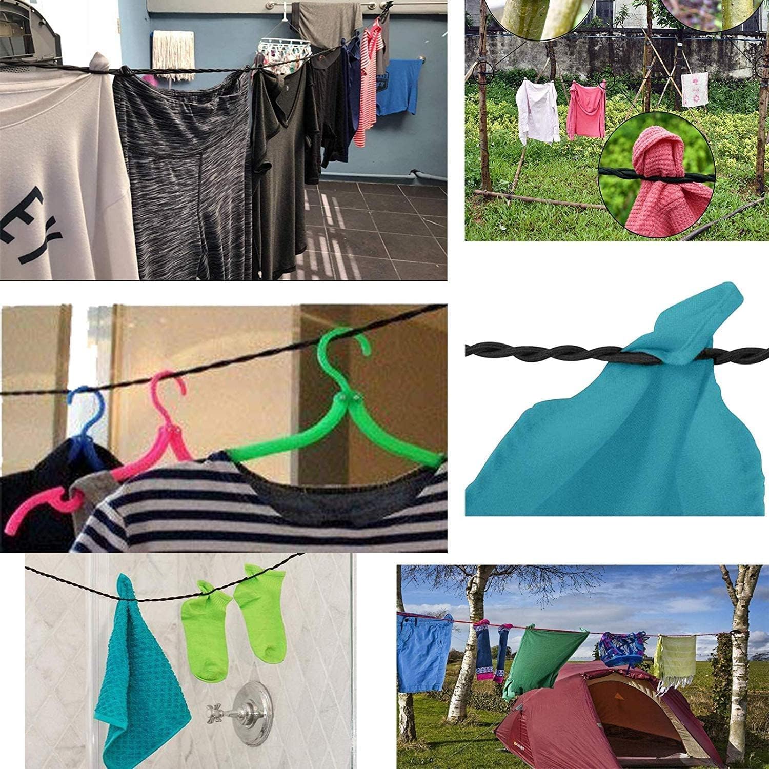 Retractable Portable Clothesline for Travel,Tri-Braided Clothing line with Strong Suction Cups and Metal Hooks, for Indoor Laundry Drying line,Outdoor Camping Accessories, Without Clothes Clips