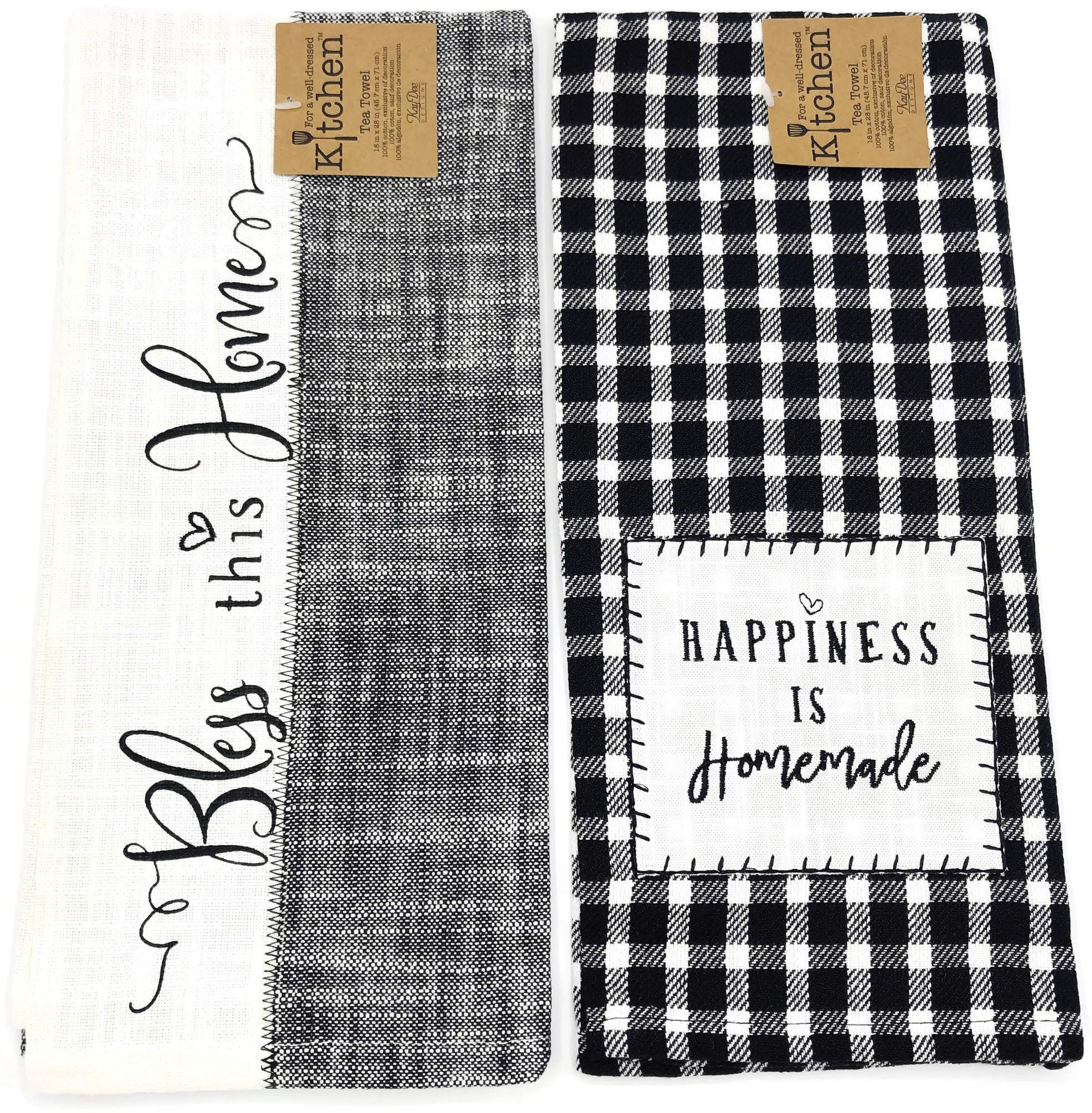 Kay Dee Designs Farmhouse, Happiness is Homemade & Bless This Home Tea Towel Kitchen Dishtowel Set, Classic Flat Tea Towel Ideal for Drying Glassware and Everyday Kitchen Tasks