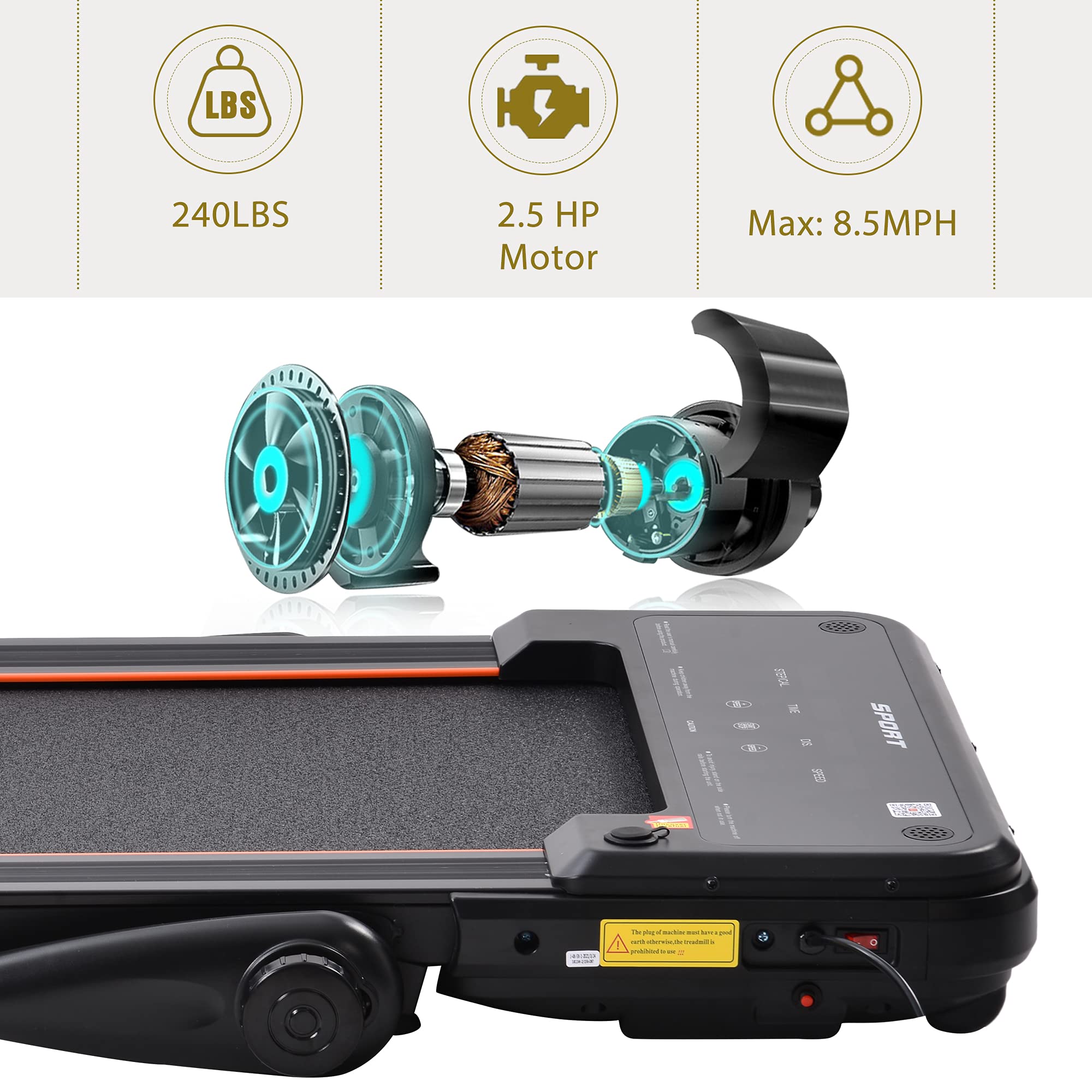 Home Folding Walking Running Treadmill,JULYFOX 2.5 hp Electric Motorized Quiet Under Desk Walking Machine 2 in 1 Ultra Slim Home Exercise Machine Black