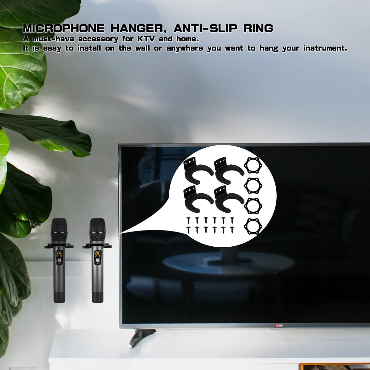 LNQ LUNIQI 4 Sets Microphone Holders Wall- Mounted Microphone Stand Black Wireless Microphone Hanging Microphone Accessories for KTV Home