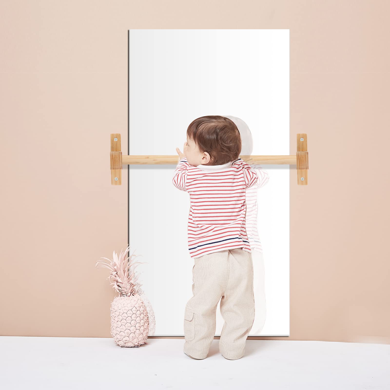 Montessori Pull Up Bar for Infants, 46 Inch Adjustable Wooden Baby Pull Up Bar is Suitable for Babies 6-18 Months