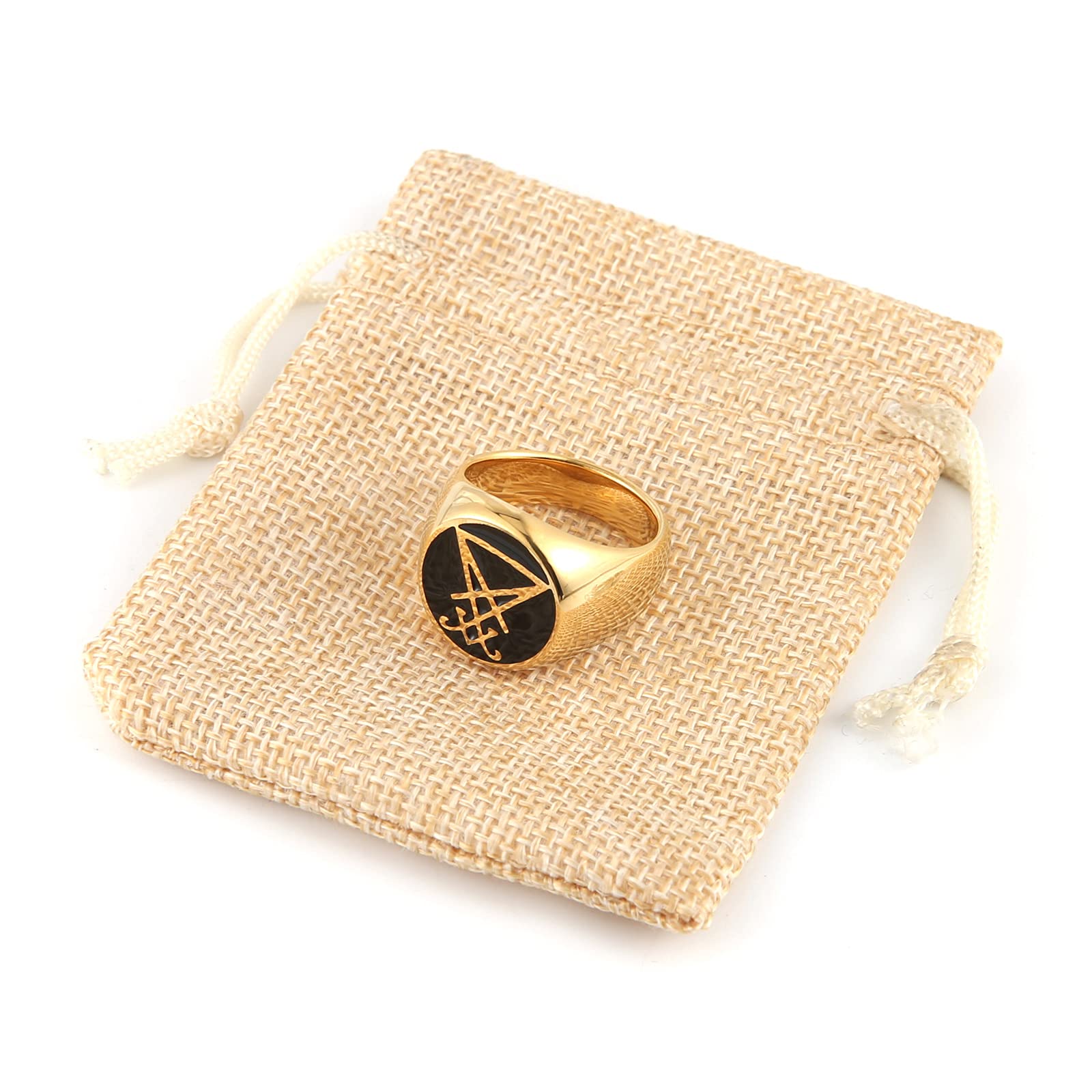 HZMAN Satan Lucifer Symbol Ring Gothic Stainless Steel Jewelry Mens Womens Size (Gold,10)