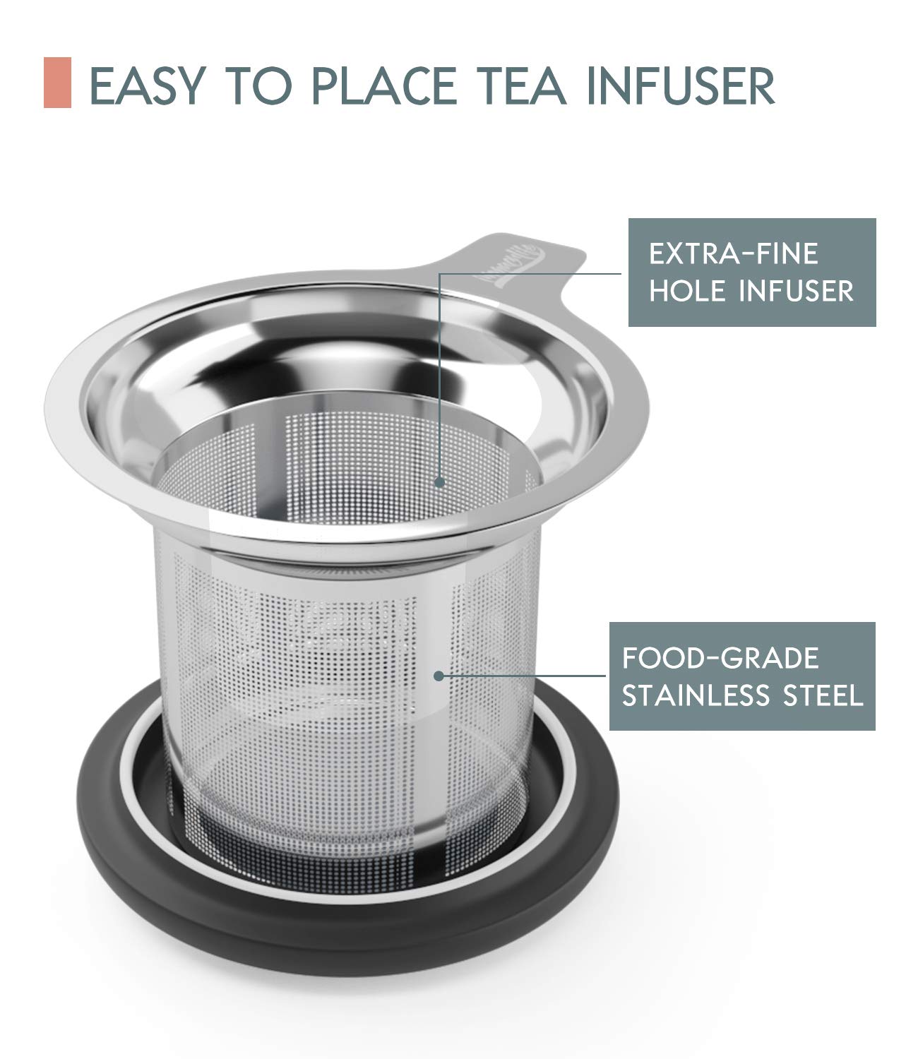 immaculife Tea Cup with Infuser and Lid Ceramic Tea Mug with Lid Teaware with Filter 16oz, Black Floral Print