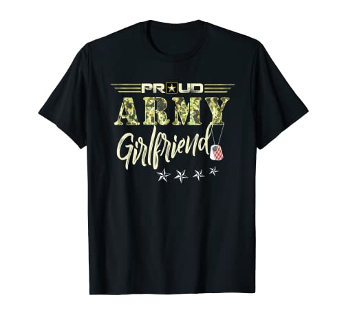Womens Proud US Army Girlfriend Camouflage Military Pride T-Shirt