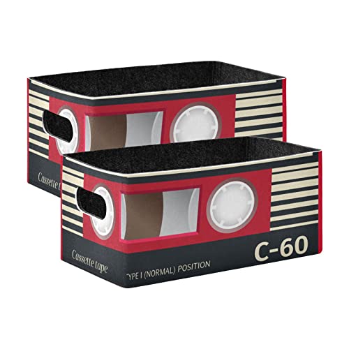 J JOYSAY Plastic Audio Cassette Tape Storage Basket Felt Storage Bin Collapsible Towel Storage Decorative Baskets Organizer for Laundry Baby Room