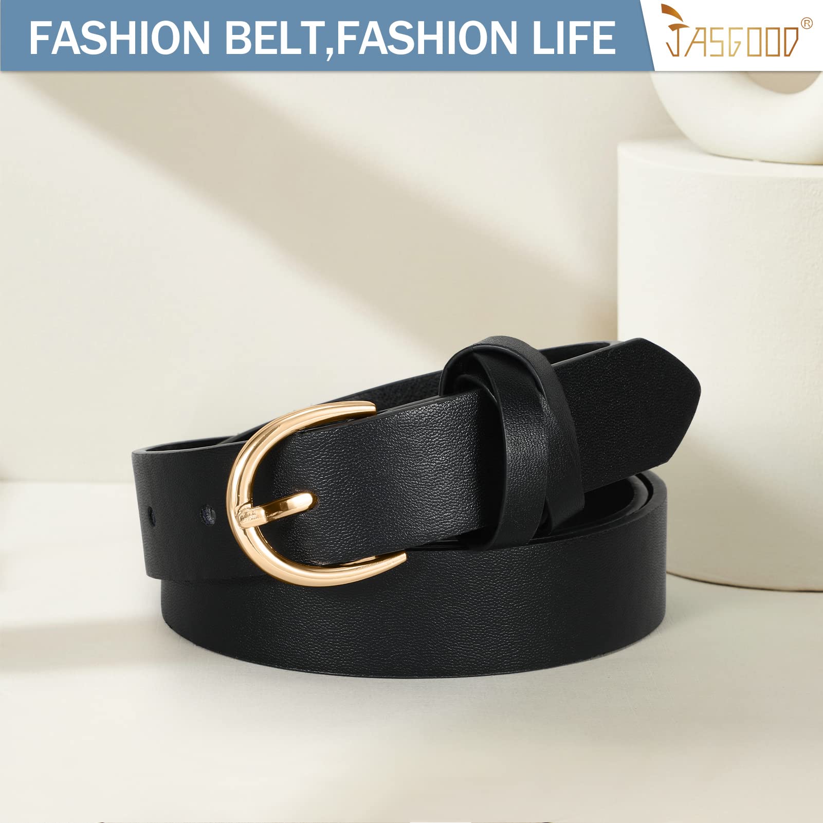 JASGOOD 2 Pack Women Leather Belt for Jeans Pants,Fashion PU leather Belt with Silver Buckle
