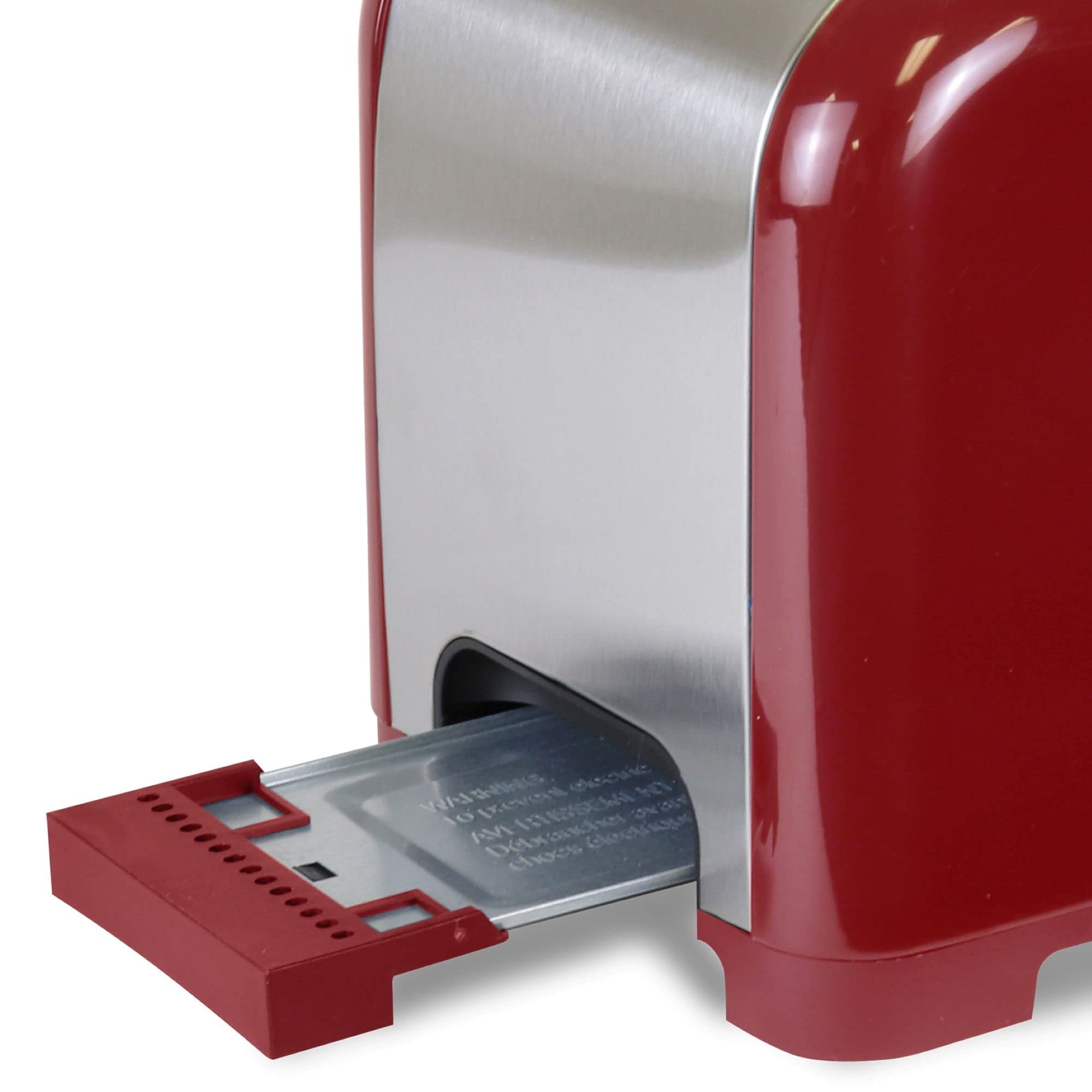 Koolatron Kenmore 2-Slice Toaster, Stainless Steel, Red and Silver, with Extra Wide Slots, Self-Adjusting Bread Guides, Defrost, Bagel and Removable Crumb Tray, Small (KKTS2SR AZ)