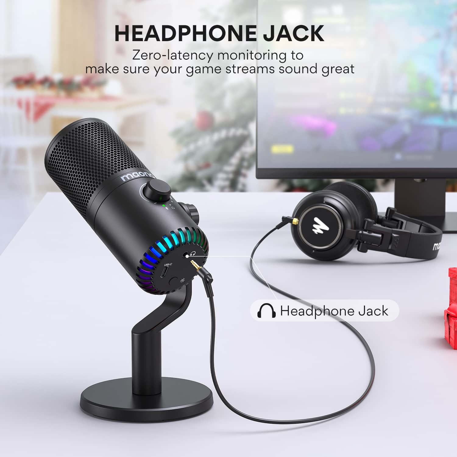 MAONO USB Gaming Microphone for PC, Programmable Condenser Mic with RGB Light, Mute, Gain, Monitoring, Volume Control for Streaming, Podcast, Twitch, YouTube, Discord, Computer, Mac, PS5, DM30