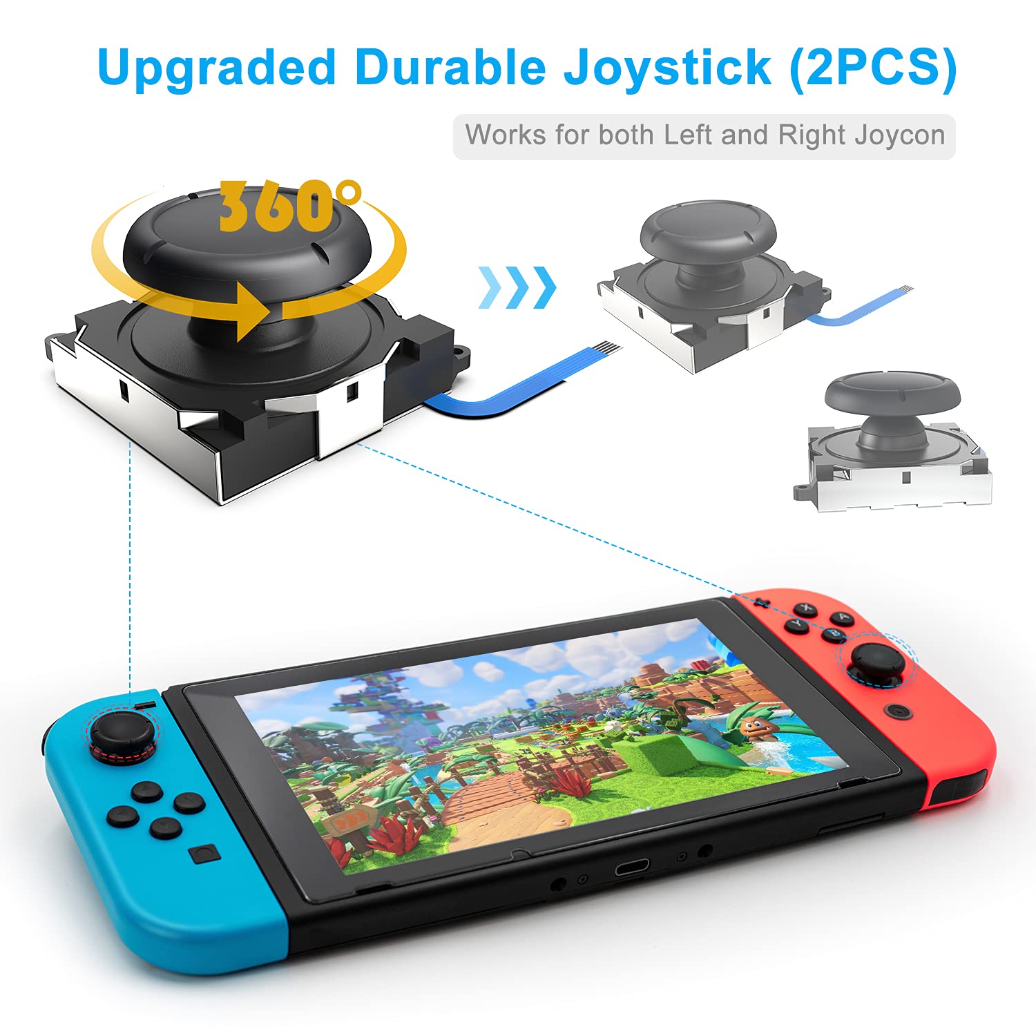 innoAura Joycon Joystick Replacement, 27 in 1 Repair Tool Kit with 2-Pack 3D Analog Stick, 2 Metal Buckles,3 Screwdrivers, Back Shell Kickstand, Pry Tools for Joycon/NS Switch/Switch Lite