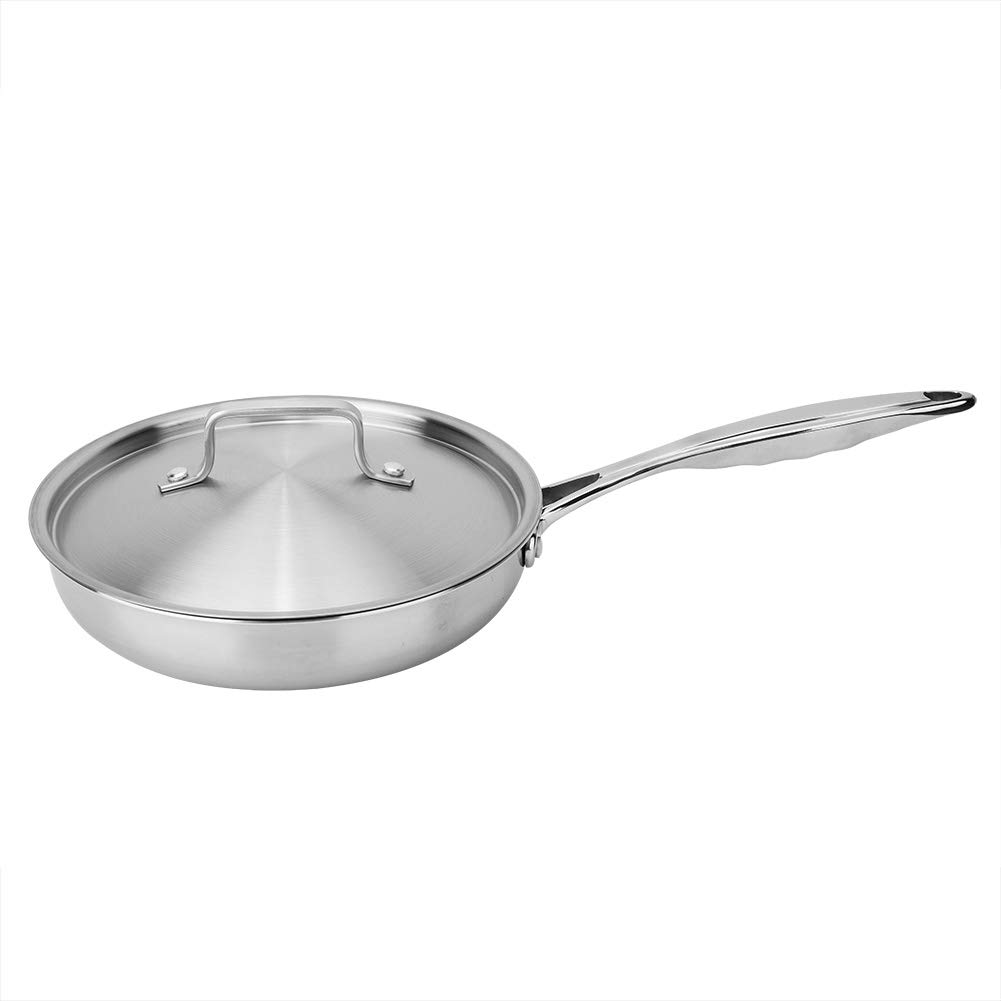 RESTRICTEDLOOP 304 and 403 Stainless Steel Three Layer Flat Non Stick Frying Pan 24cm with Pot Cover for Cooking