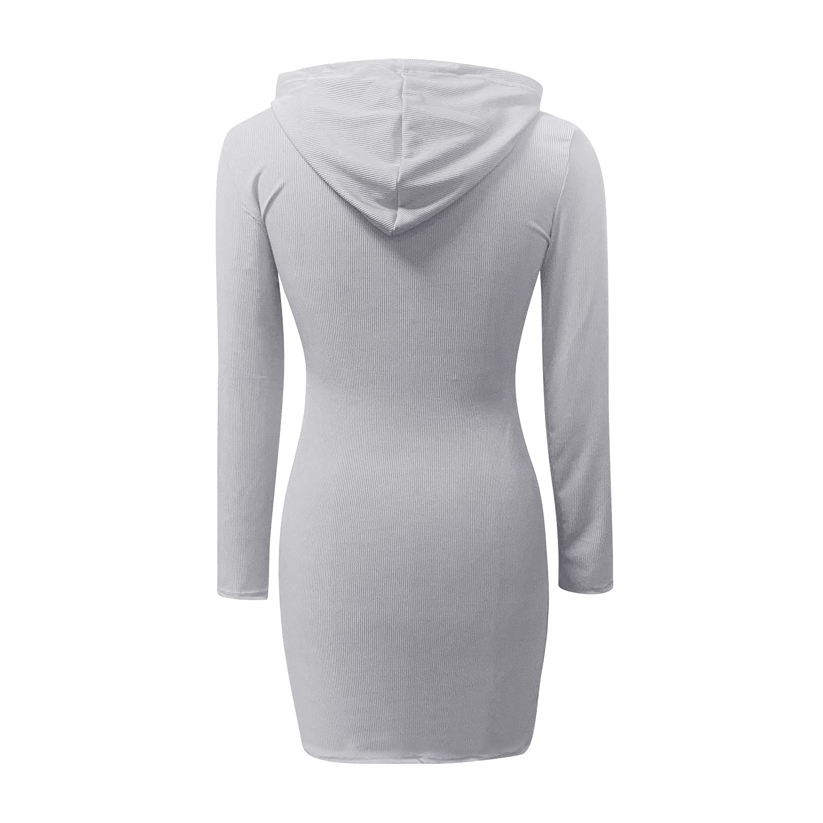 Keepfit Sweatshirt Dress for Women Drawstring Solid Hoodie Dress Slim Knitted Long Sleeve Casual Bodycon Dress Gray