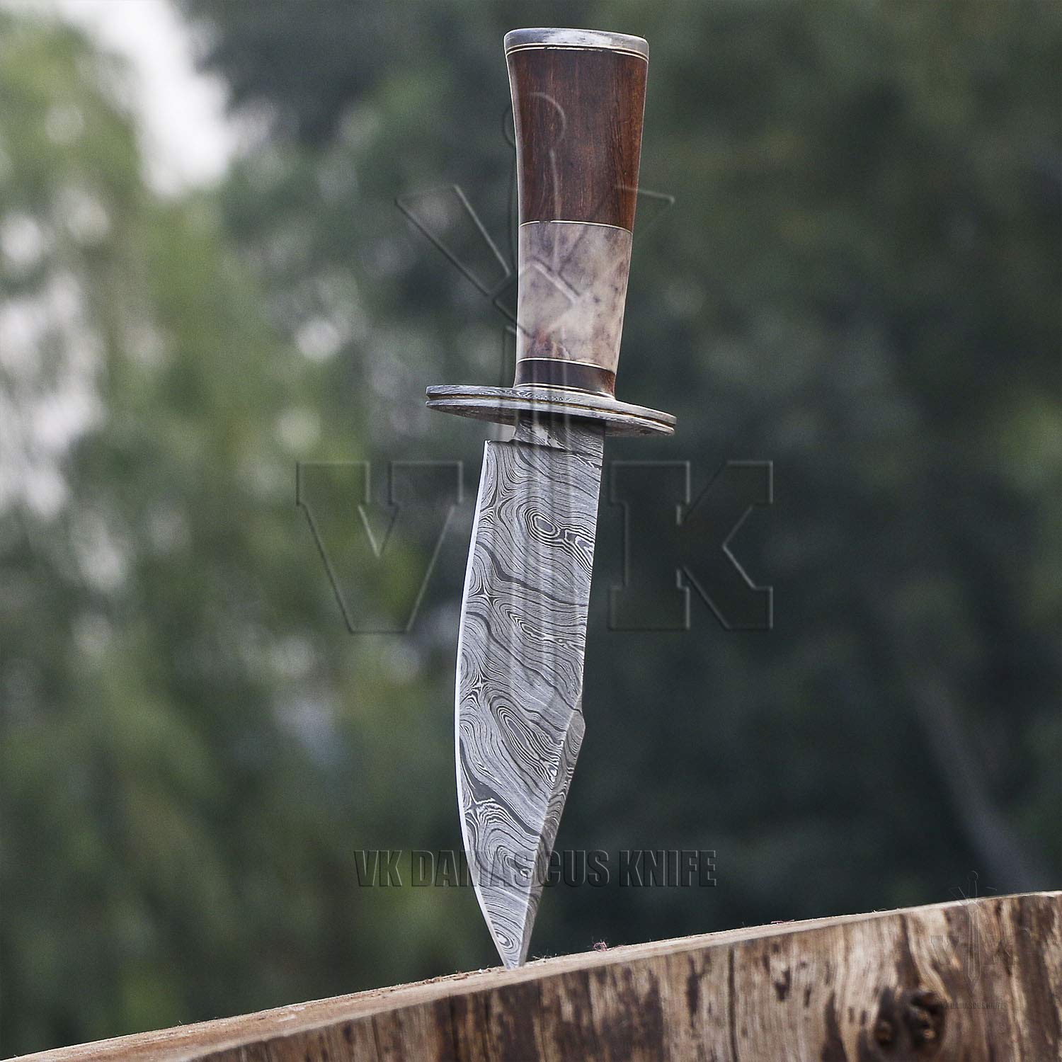 JNR Traders Damascus Steel Fixed Blade Hunting Knife with Leather Sheath - 2297