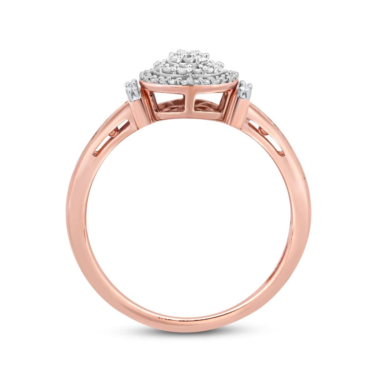 Jewelili Rose Gold Over Sterling Silver 1/4 Cttw Natural White Baguette and Round Diamond Engagement Ring, Size 7