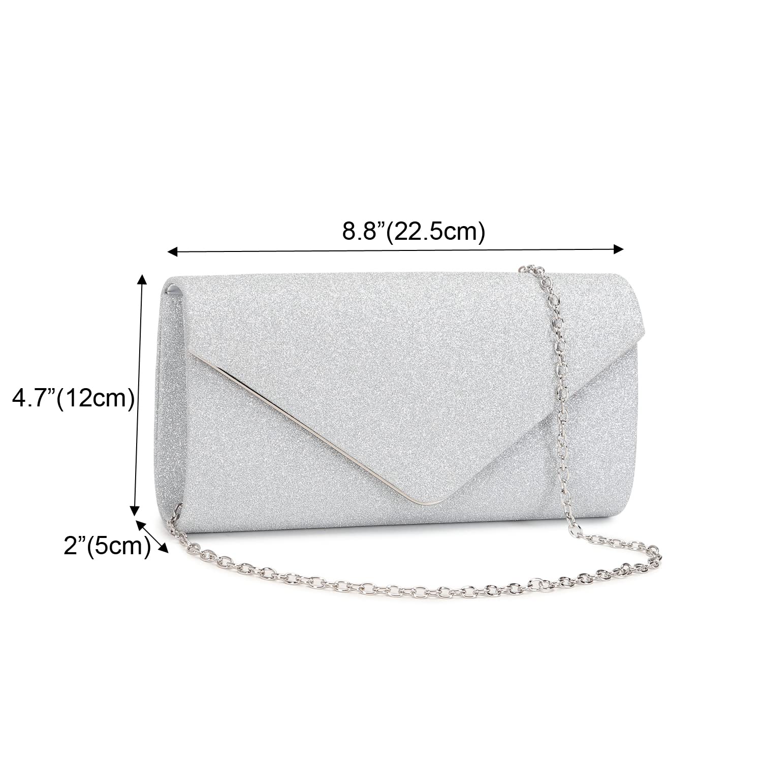 Leanoria Bling Envelope Evening Clutch Purses Sparkling Shoulder Crossbody Chain Bag for Party Wedding Prom (Silver)