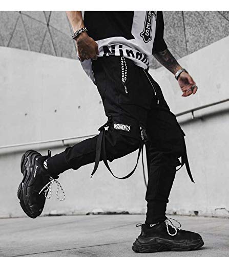 HONIEE Men's Hiphop Punk Jogger Sport Harem Pants Cargo Pants (Black#2, Waistline:29-31)…