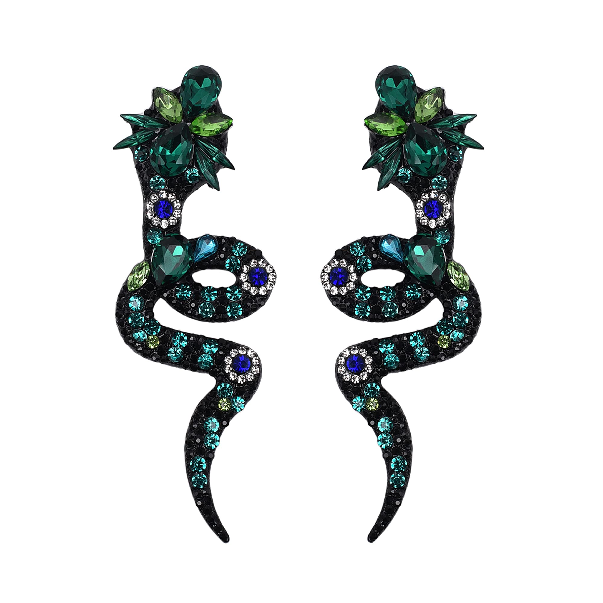 LEE&RO Statement Snake Earrings Rhinestone Snake Jewelry Crystal Earrings Retro Vintage Earrings Green Statement Earrings