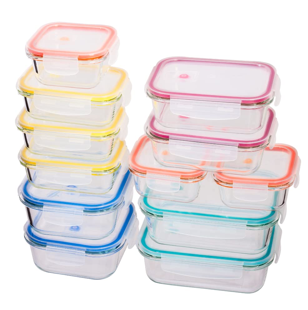 Imperial Home 24 Pc Glass Storage Containers with Lids, Food Storage Container Set, Kitchen Organization, Meal Prep, Airtight Lock Lid, Reusable, Freezer & Microwave Safe, BPA Free