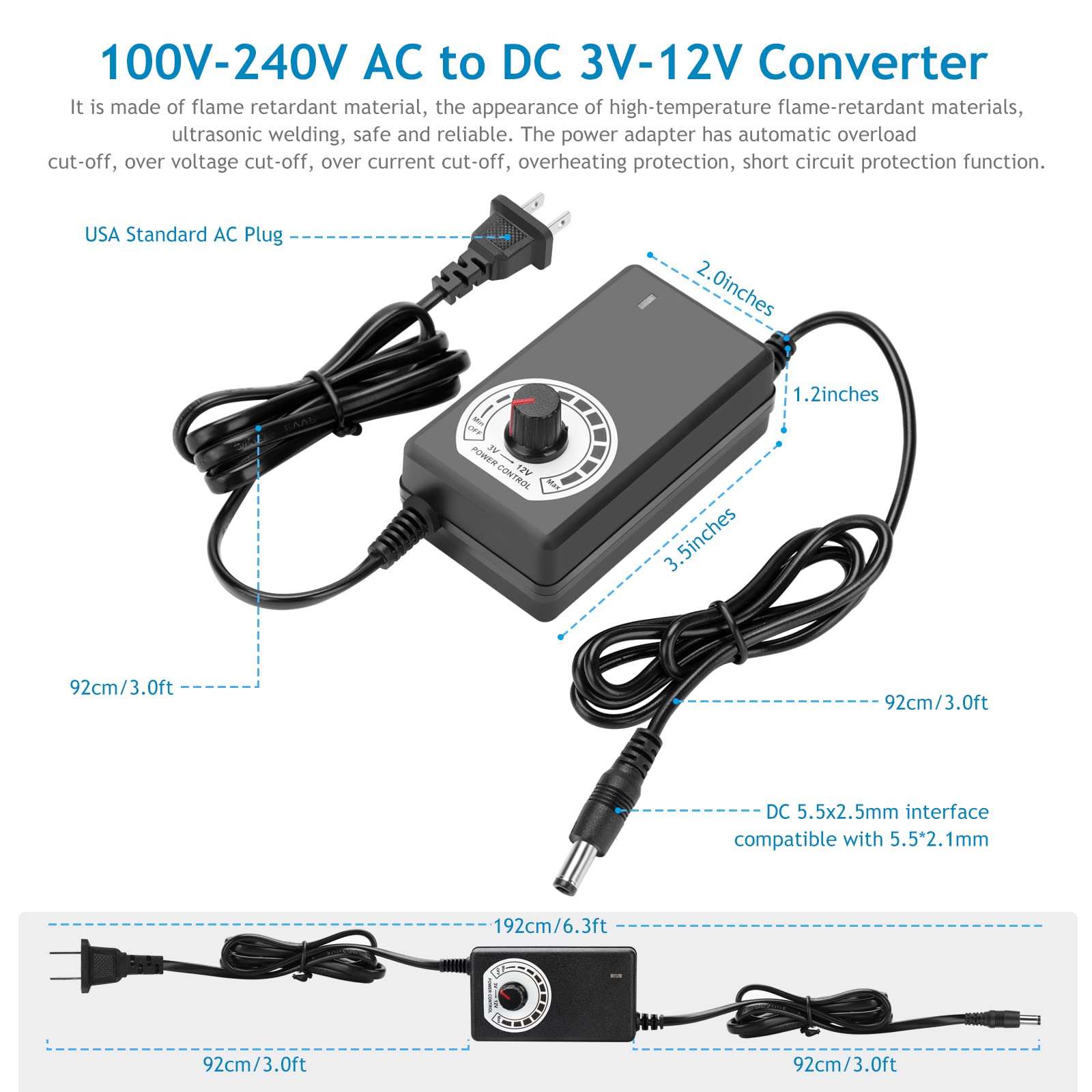 Neukniy 120mm Computer Fan with AC Plug, 110V 120V 220V 240V AC Variable Speed Fan AC Powerful Fan for Mushroom Growing, Receiver, Amplifier, Biltong Box, X-Box, Sound System Cooling