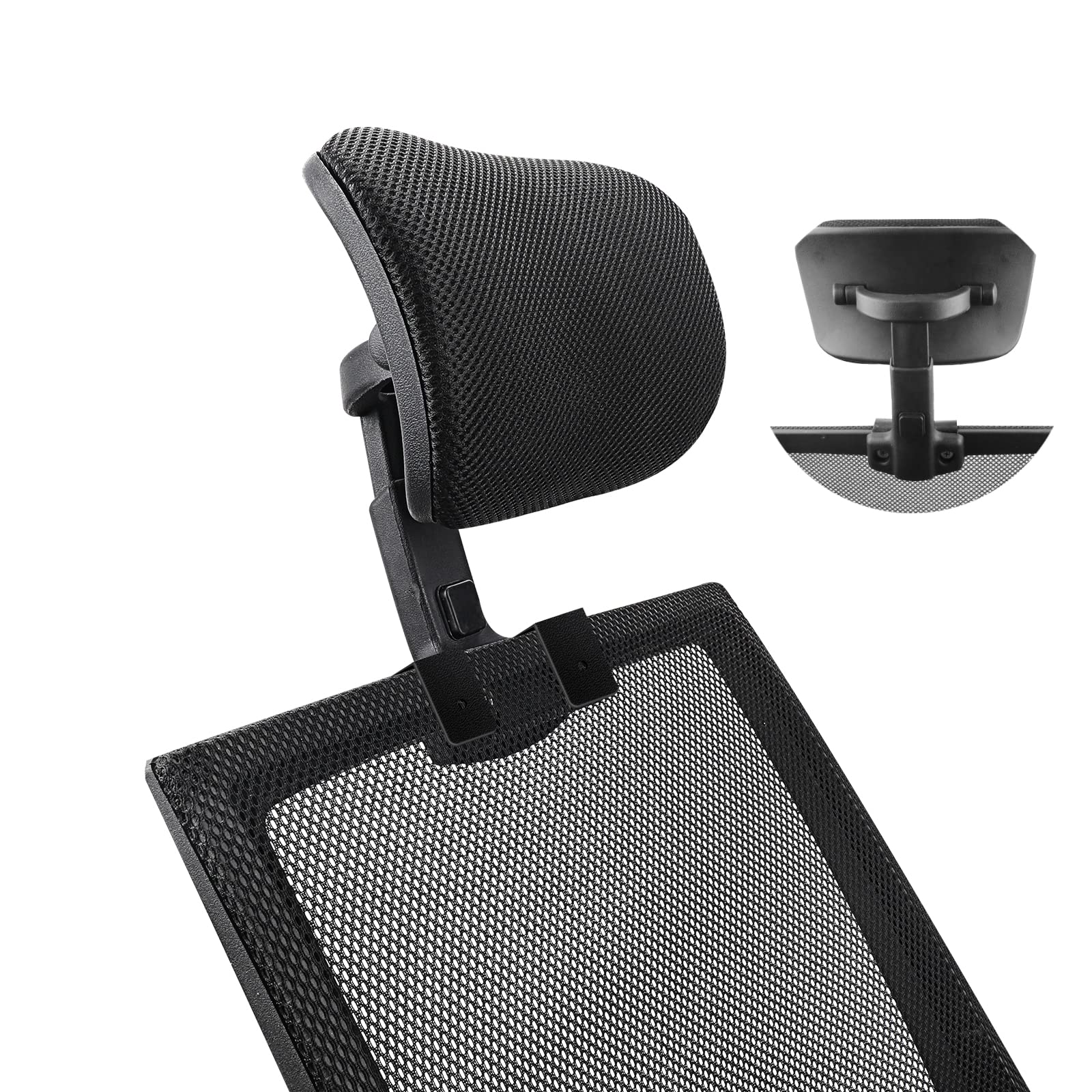 Office Chair Mesh Headrest Attachment Universal, Adjustable & Detachable Ergonomic Neck Support Cushion Clip On, Breathable Mesh Head Pillow Detachable, Compatible with Most Chairs