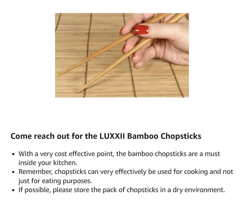 Luxxii 9.5" Natural Chinese Bamboo Wooden Chopsticks Set Reusable Classic Style Wood Chopsticks (5 Pairs)