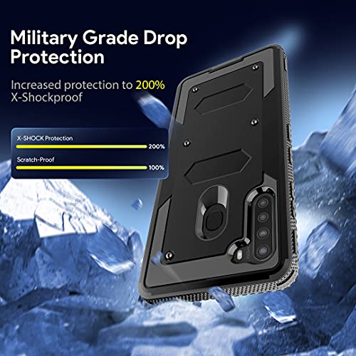 HATOSHI Samsung Galaxy A21 Case with Built-in Screen Protector, Heavy Duty Protection, Full-Body Shockproof Rubber Bumper Rugged Protective Phone Case Cover for Samsung A21 6.5-inch, Black