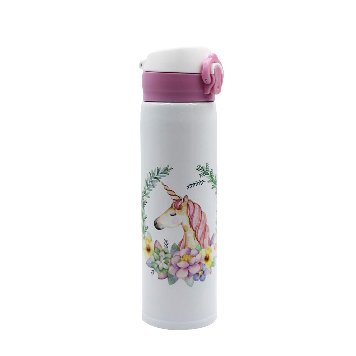 leomoste Unicorn Pattern Water Bottle Stainless Steel Mug Vacuum Insulated Mug for Women Kids Girls,17 Ounce
