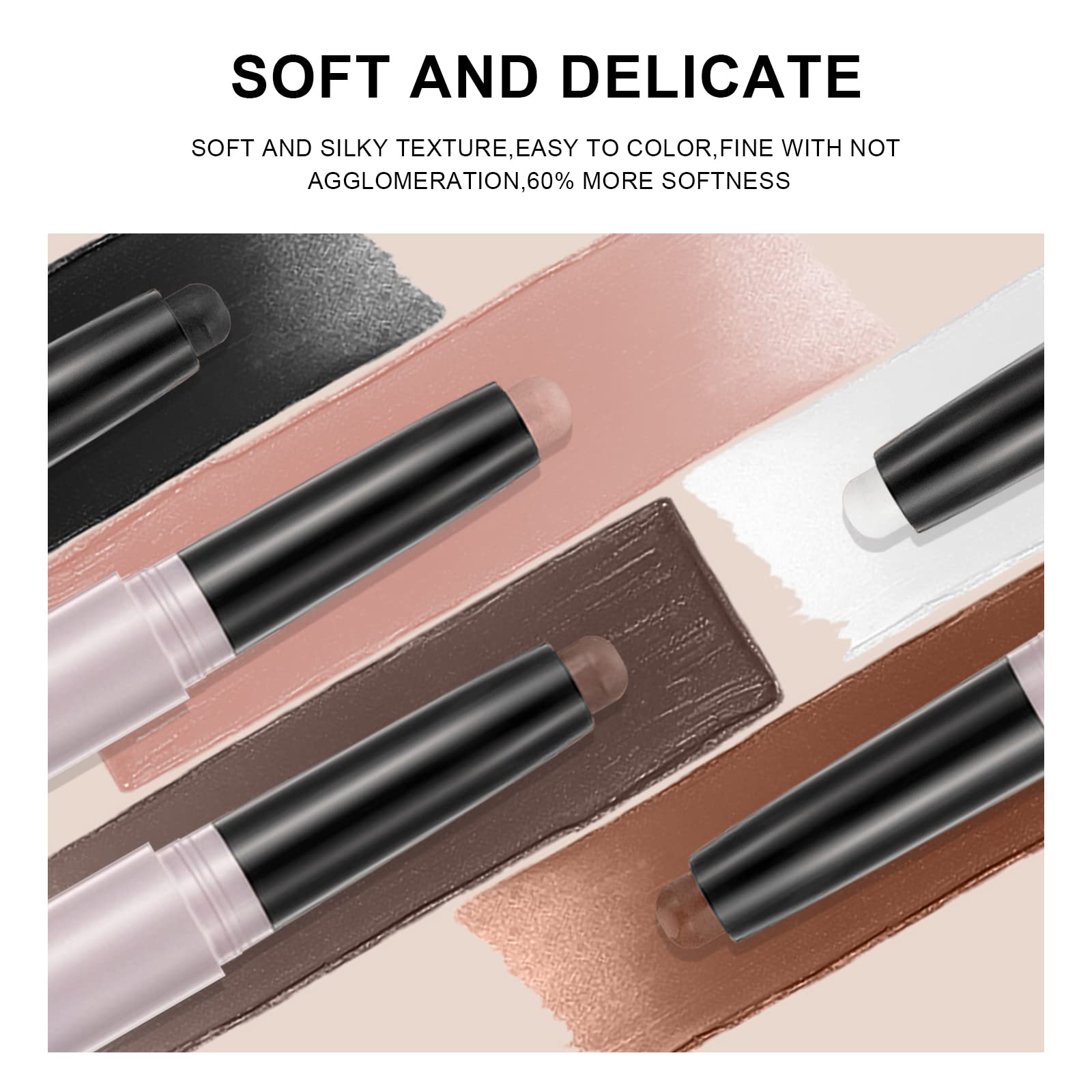 NewBang 5Pcs Matte Eyeshadow Stick Set,Neutral Brown Eye shadow Brightener Stick No Shimmer Creamy Eyeshadow Pencil Crayon,Waterproof Long Lasting Highlighter Eyeliner Eyeshadow Stick Makeup