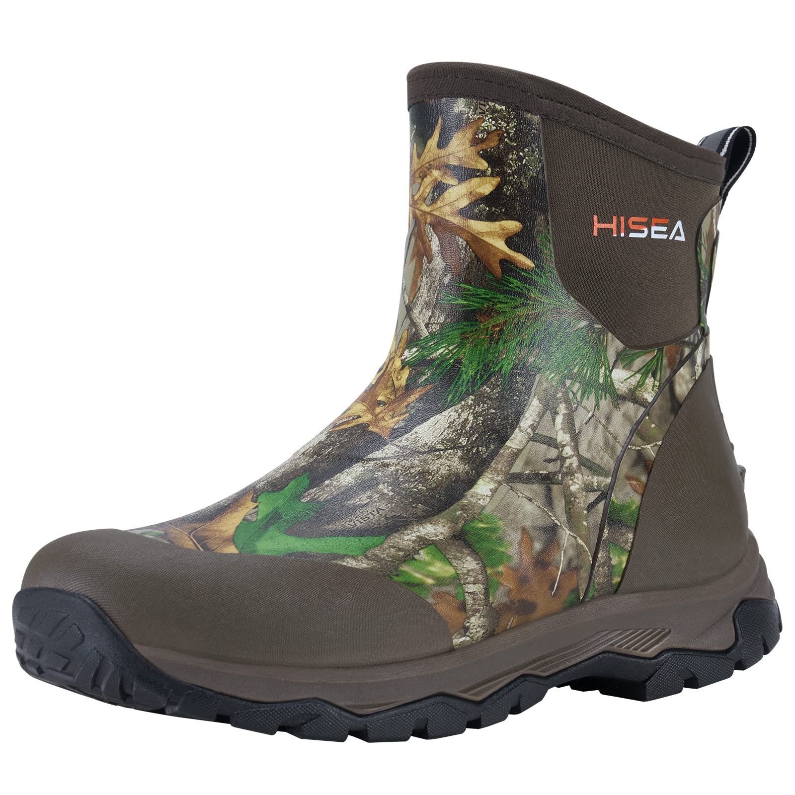 HISEA Excursion Pro Men's Rain Boots Ankle Height Rubber Neoprene Hunting Boots Waterproof Insulated Outdoor Mud Shoes for Hunting Gardening Farming Hiking Camping and Yard Working, Size 10 Camo