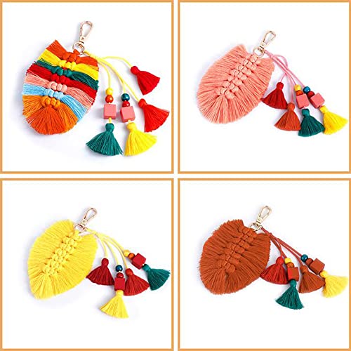 MoreChioce Car Keychain, Wooden Bead Key Chain Cute Cotton Thread Tree Leaves Key Ring Pendant Handbag Bag Decoration Accessories,Yellow