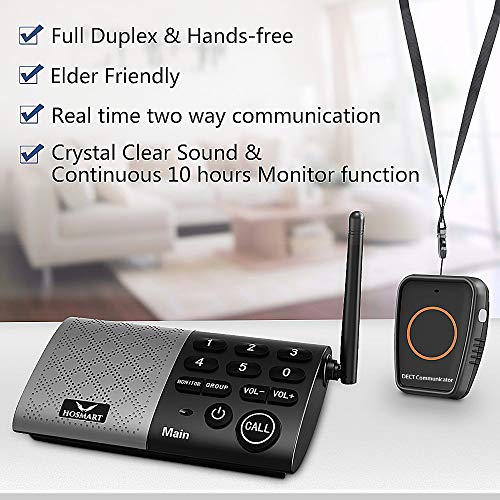 Hosmart Wireless Two-Way Conversation Caregiver Pager for Elderly Senior, Personal Alert Alarm,Call Button for Home Safety (Black)